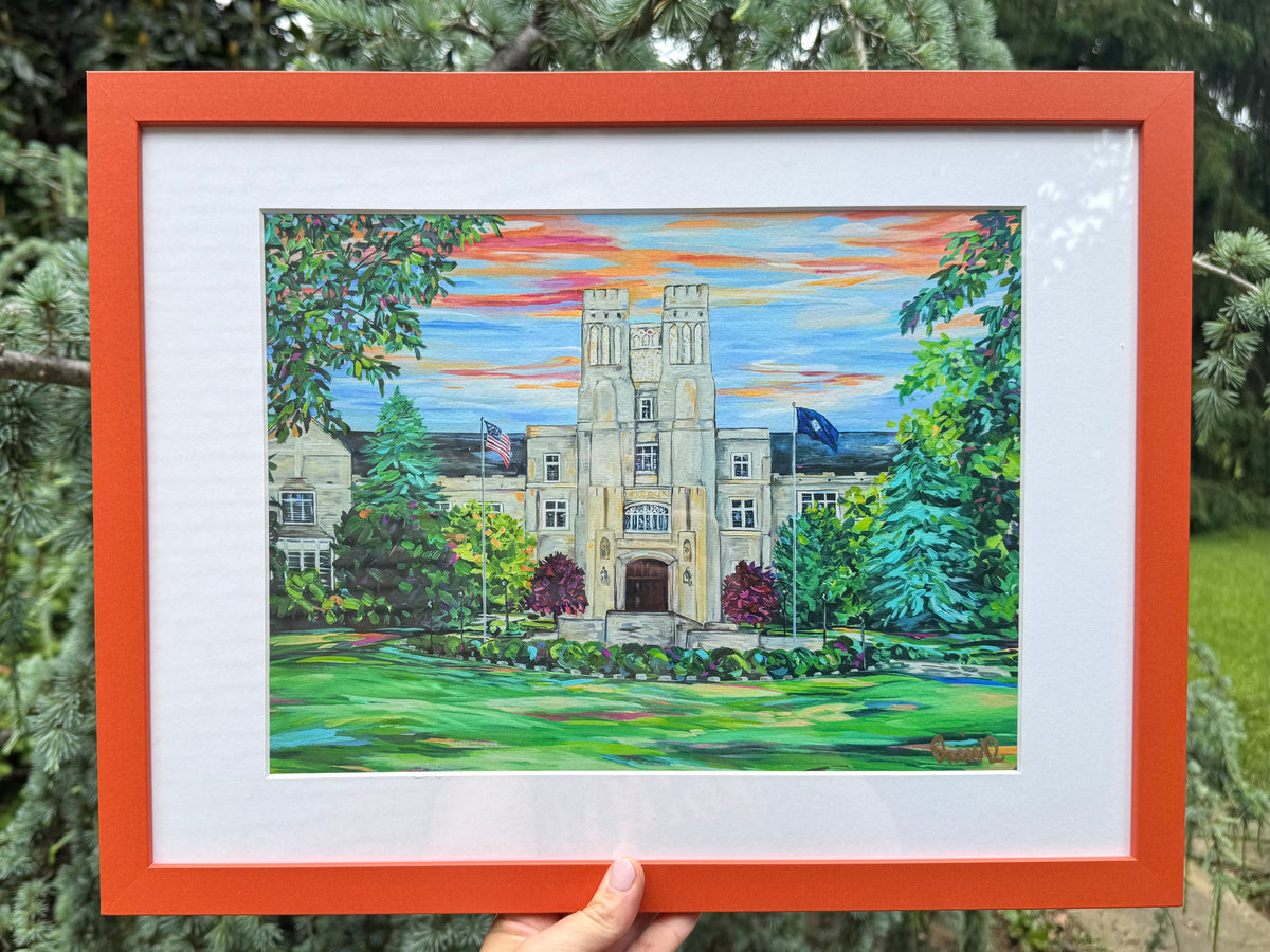 Orange Frame- Burrus Hall Print -Virginia Tech – mariaosoriodriscoll